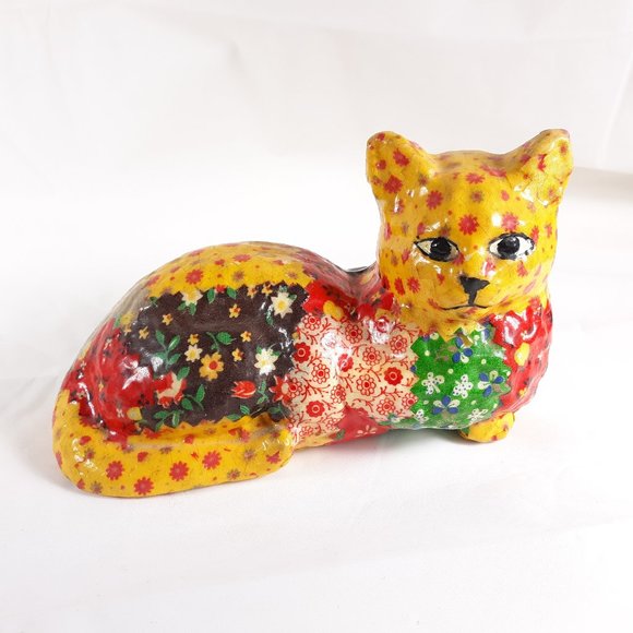 Accents | Decoupaged Cat Funky Floral Figurine Vintage | Poshmark